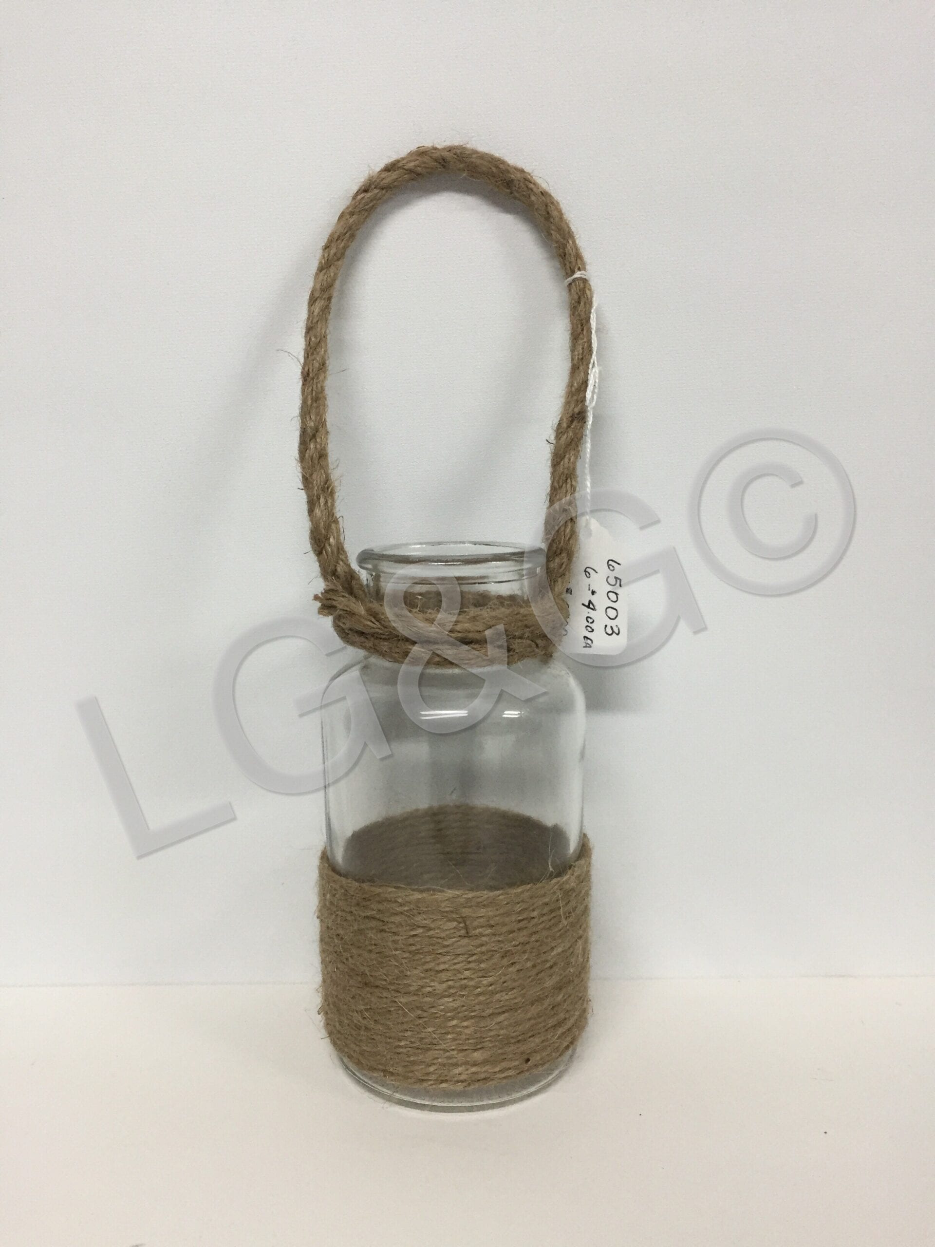Glass jug with rope hanger 65003 - Louisiana Gifts and Gallery, Inc.
